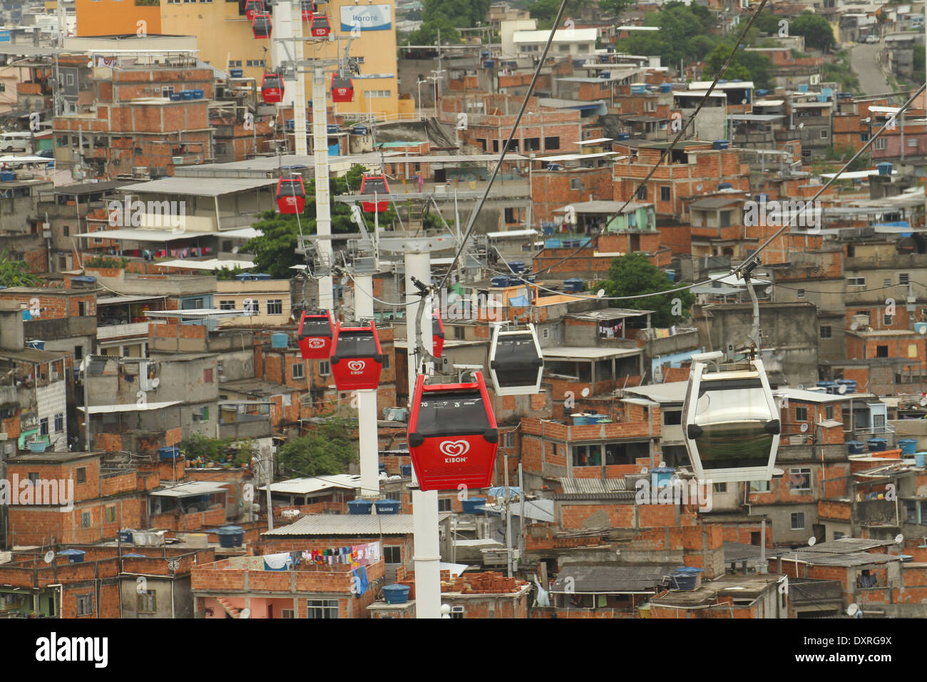 SuperVia gondola seen gliding over the Alemao neighbourhood in Rio ...