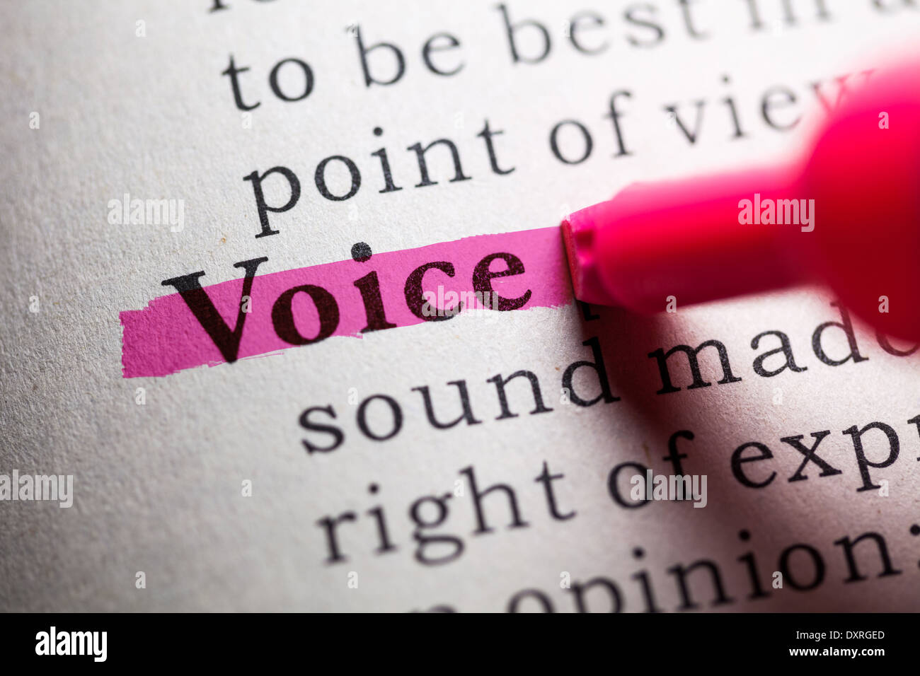 Fake Dictionary, definition of the word voice Stock Photo - Alamy