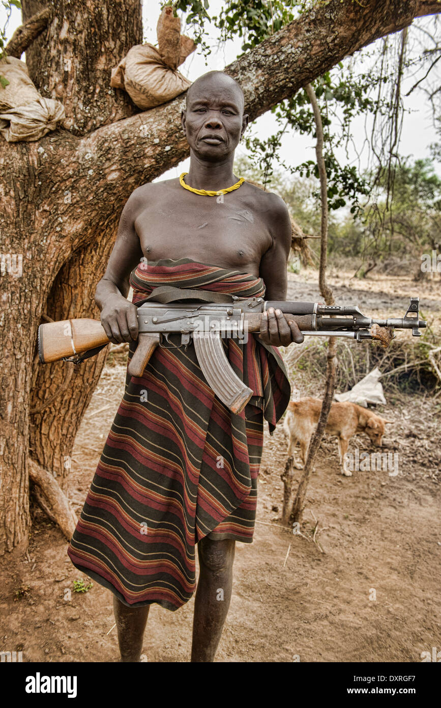 Mursi chief in Mago National Park, Lower Omo Valley of Ethiopia Stock ...