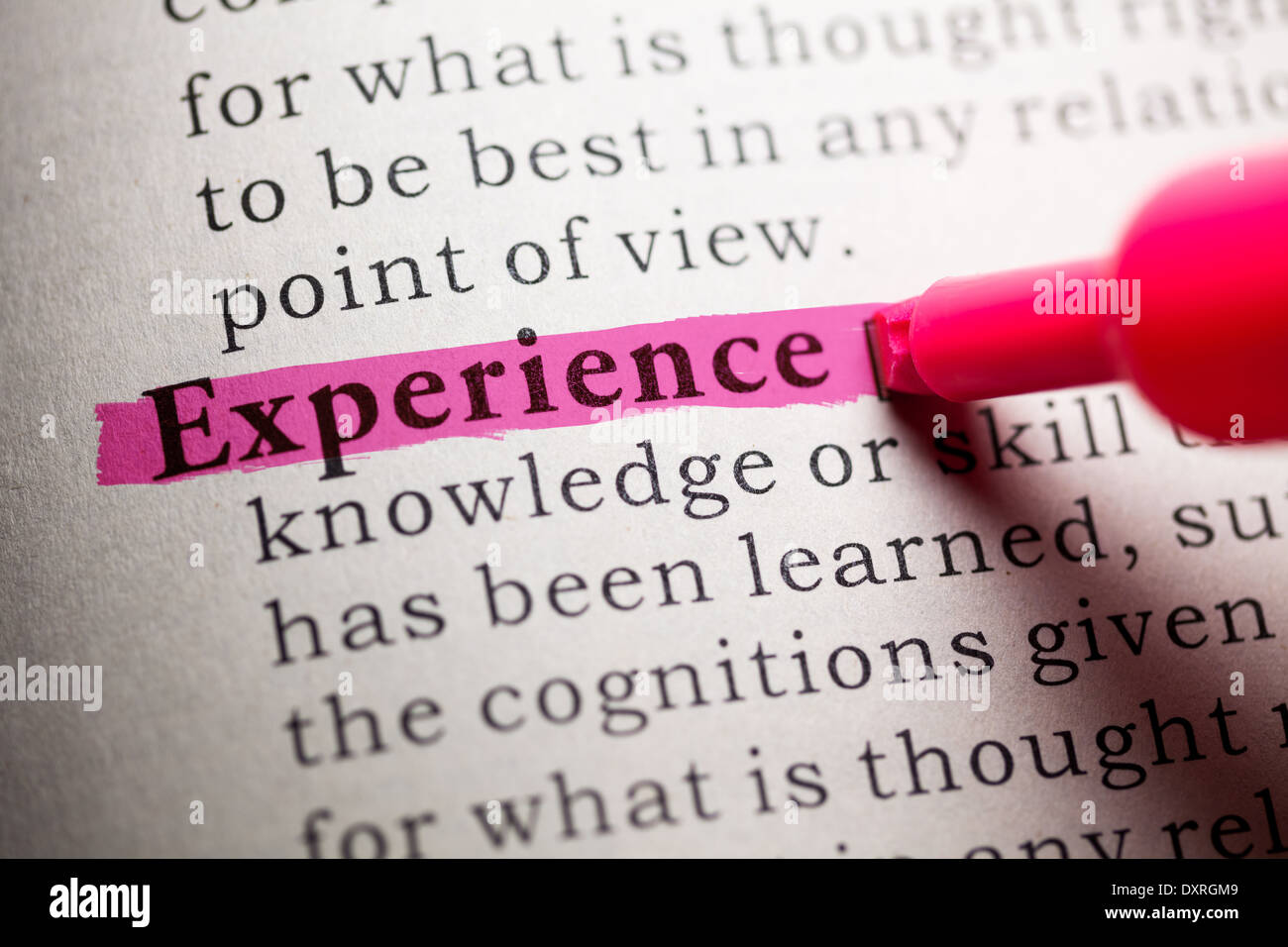 Fake Dictionary, definition of the word experience Stock Photo - Alamy