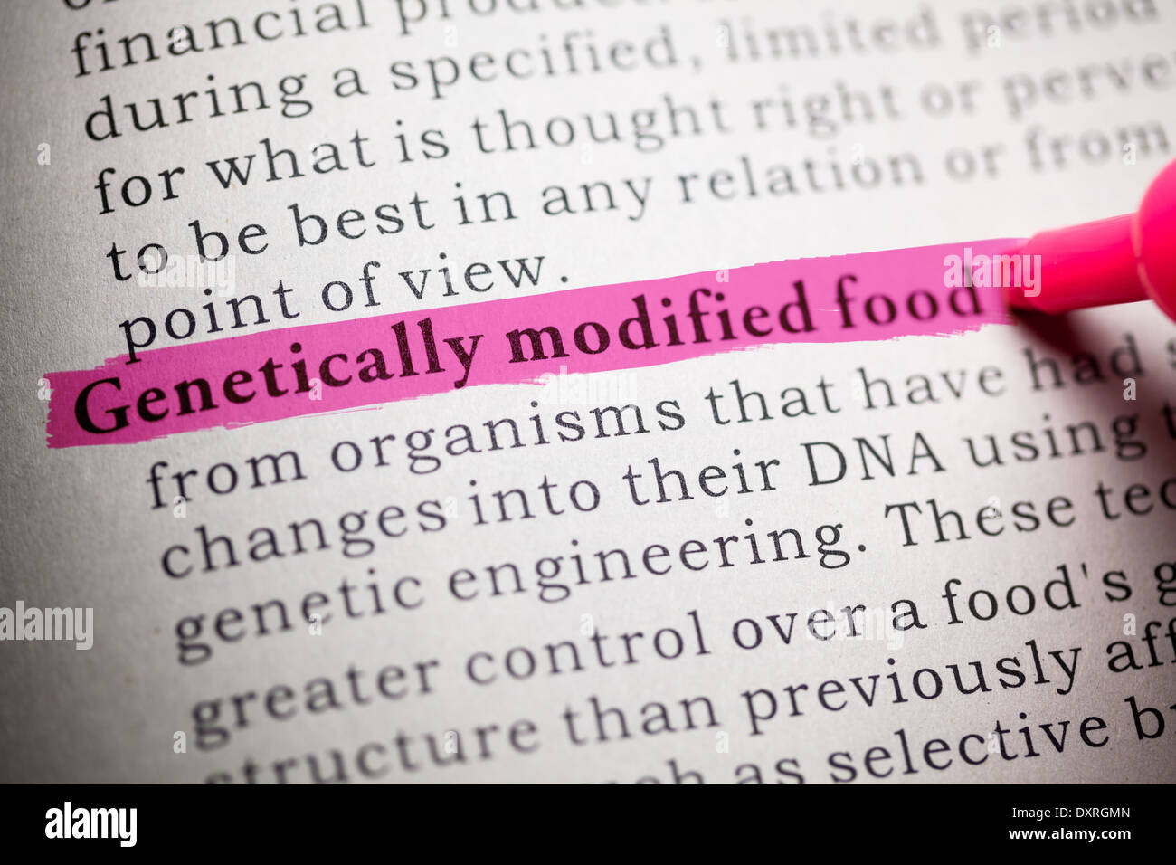 Fake Dictionary, definition of the word genetically modified food Stock ...