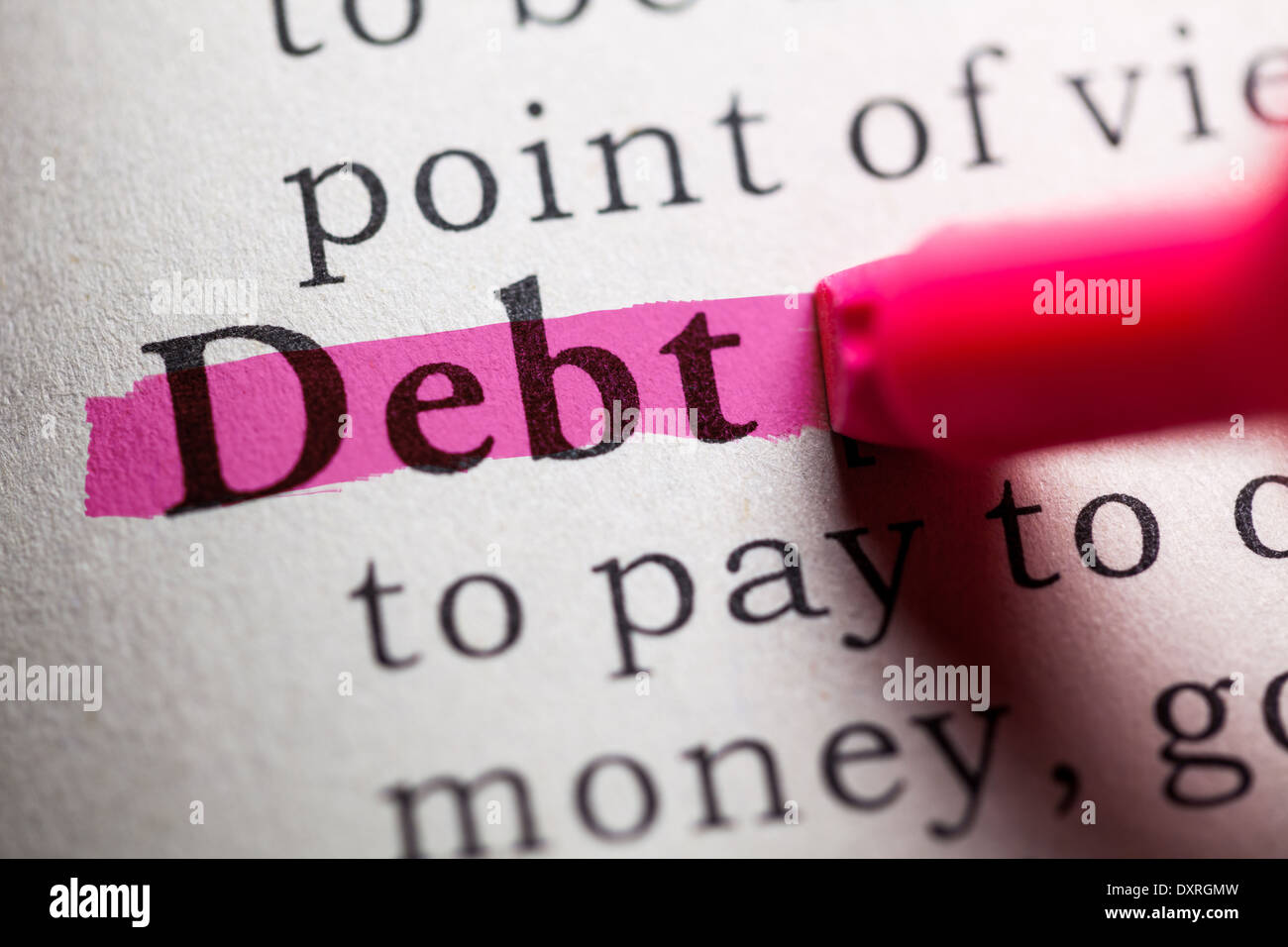 Fake Dictionary, definition of the word debt Stock Photo - Alamy