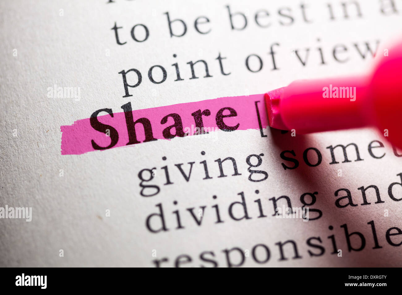 Fake Dictionary, definition of the word share Stock Photo - Alamy