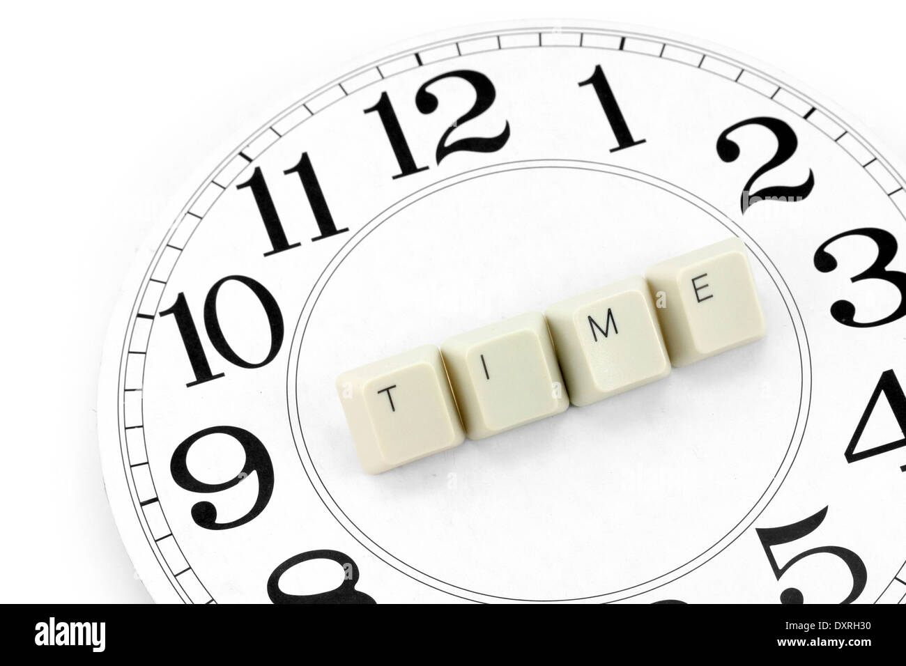 computer keys and clock with white background, concept of time Stock ...