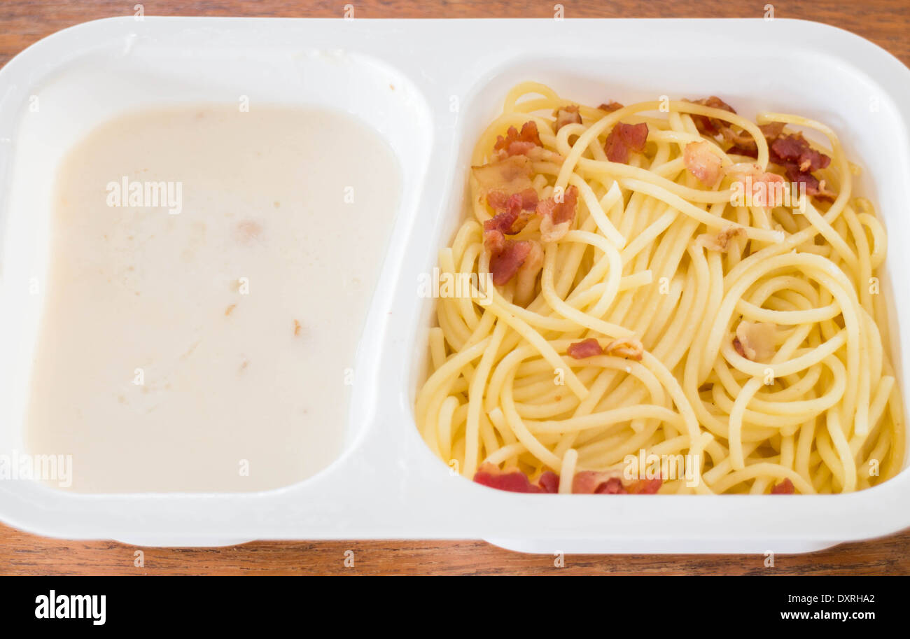 Closeup box of spaghetti carbonara, stock photo Stock Photo - Alamy