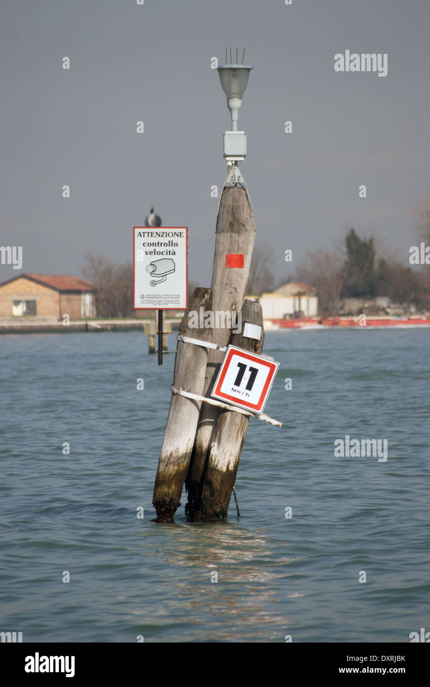 Water traffic sign board above the water in Venice, Italy Stock Photo ...