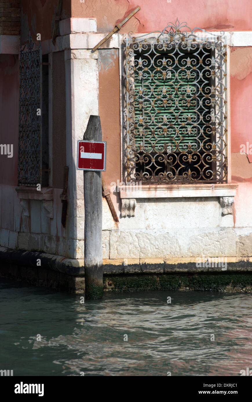 Water traffic sign board above the water in Venice, Italy Stock Photo ...