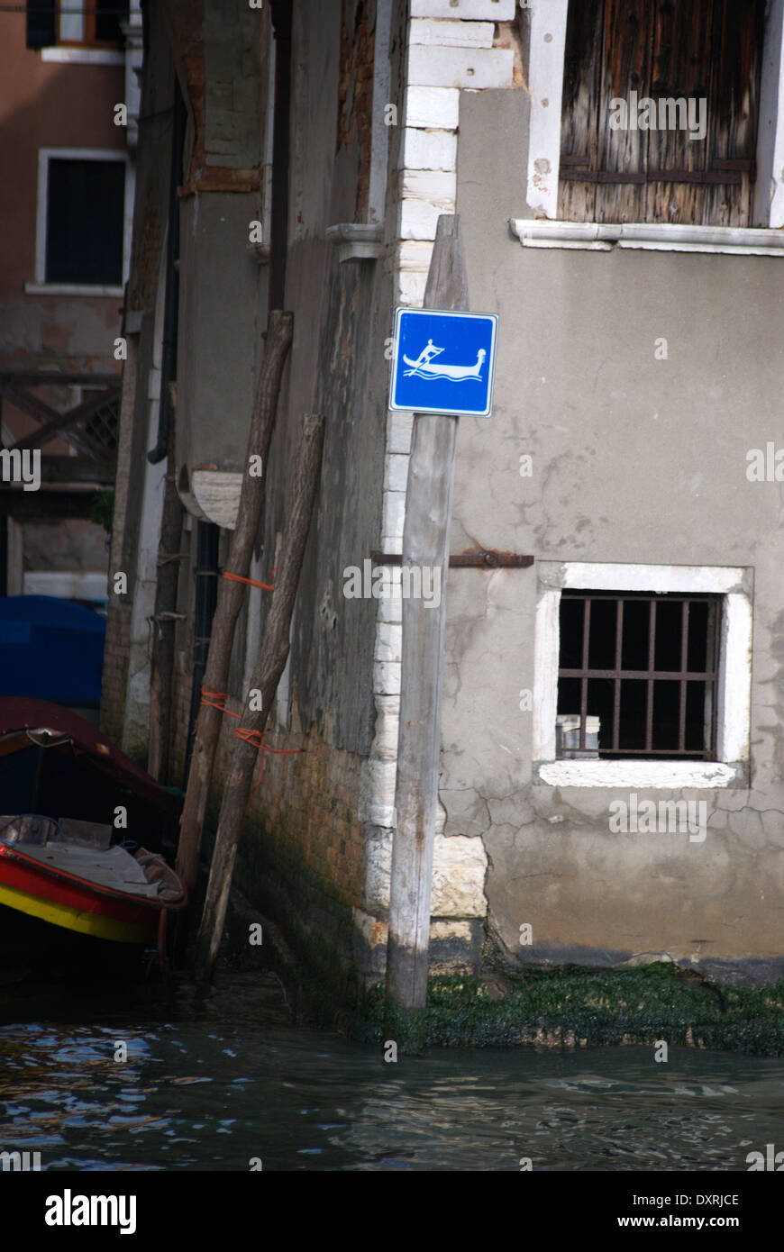 Water traffic sign board above the water in Venice, Italy Stock Photo ...