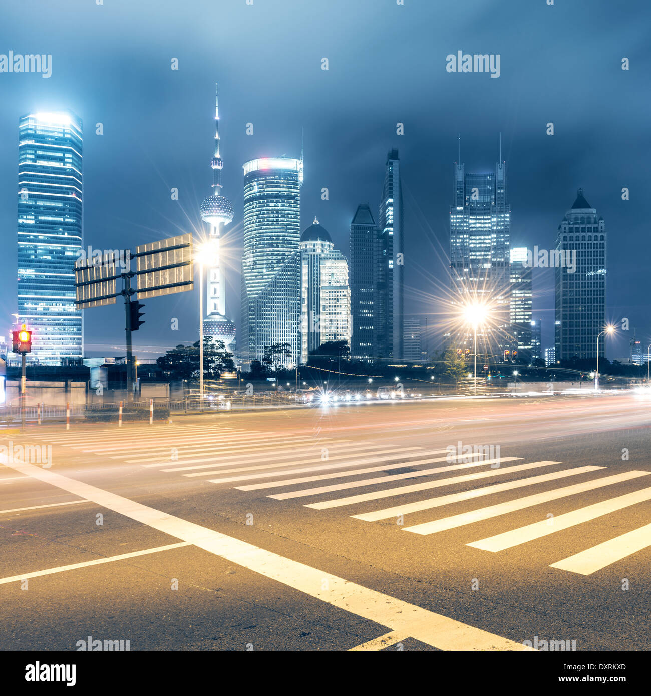 the light trails on the modern building background in shanghai china ...