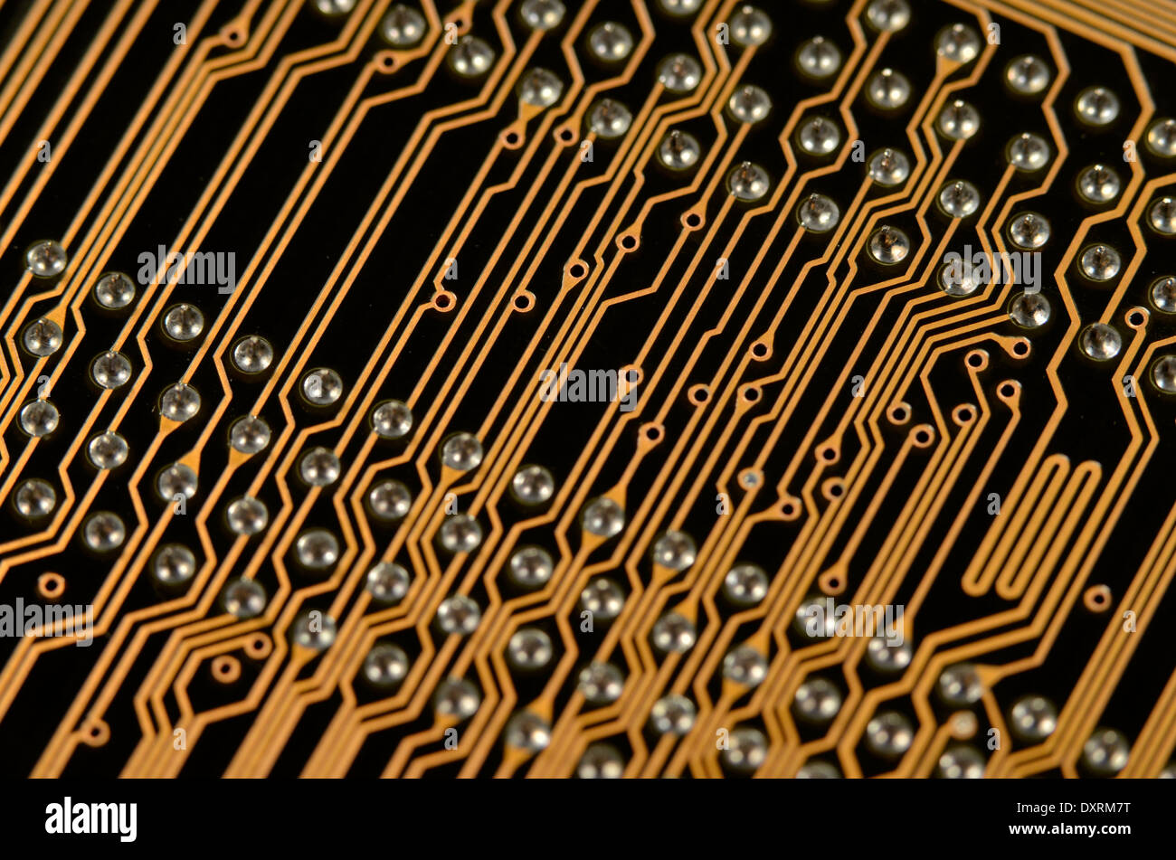 Macro of computer circuit board motherboard tracks. FOCUS point details ...