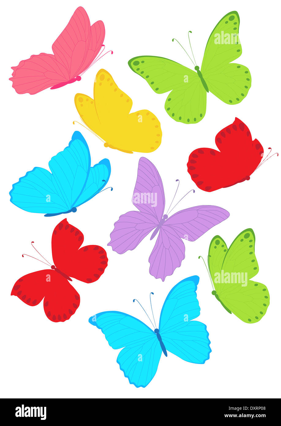 set of colored butterflies isolated on white background Stock Photo - Alamy