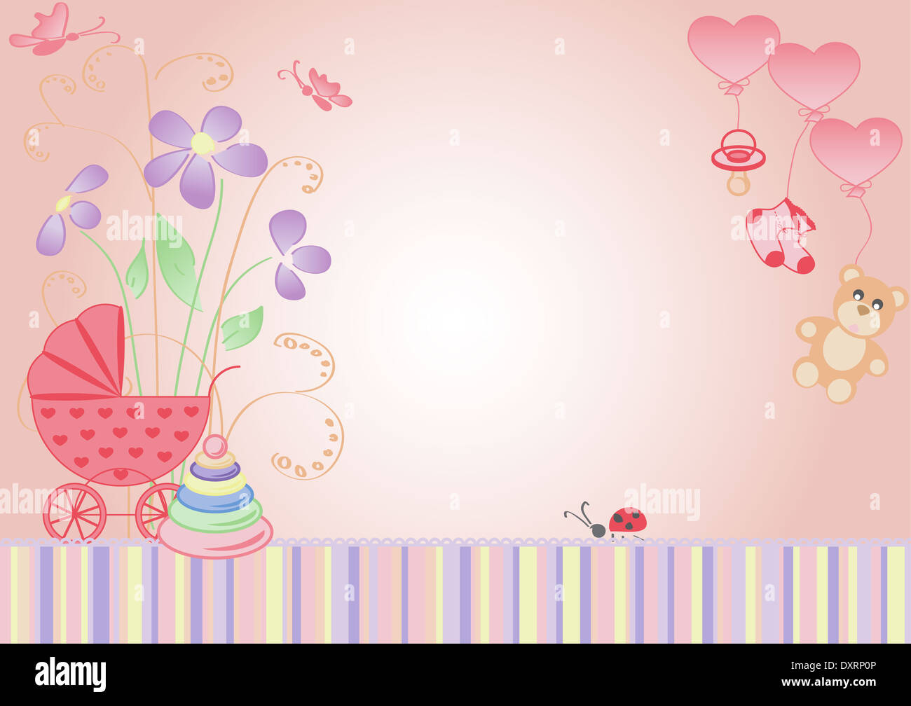 Children postcard for a girl on a pink background vector illustration ...