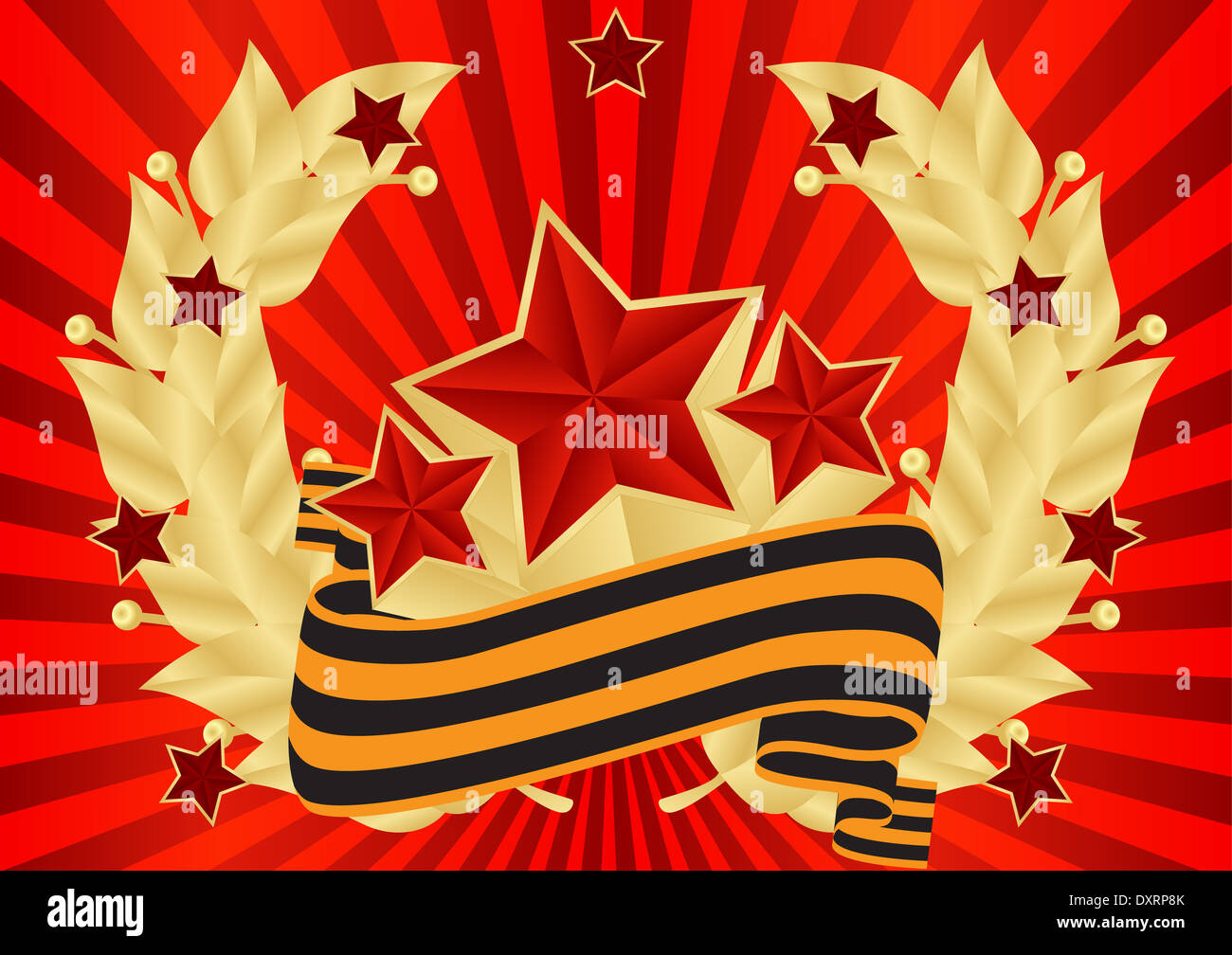 greeting card with ribbons and red stars Stock Photo - Alamy