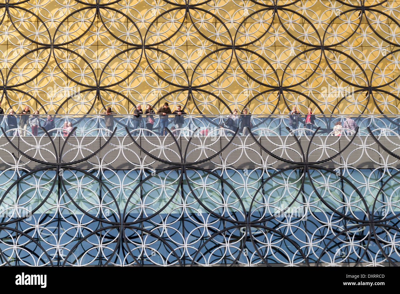 Close up of view of tourists and visitors standing on the balcony of ...