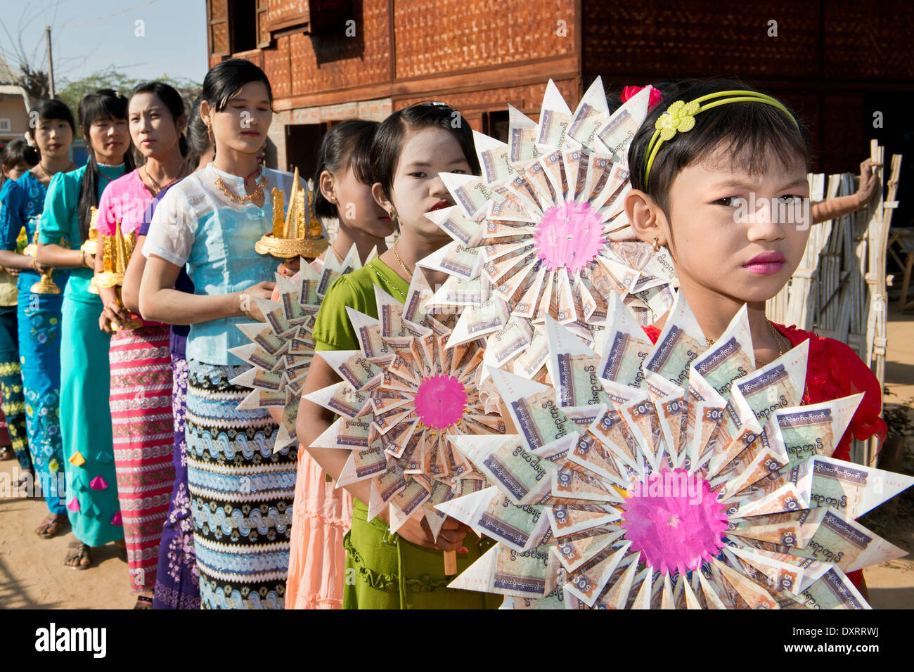 Myanmar, Surrounding of Bagan, Festival of initiation of girls nuns ...
