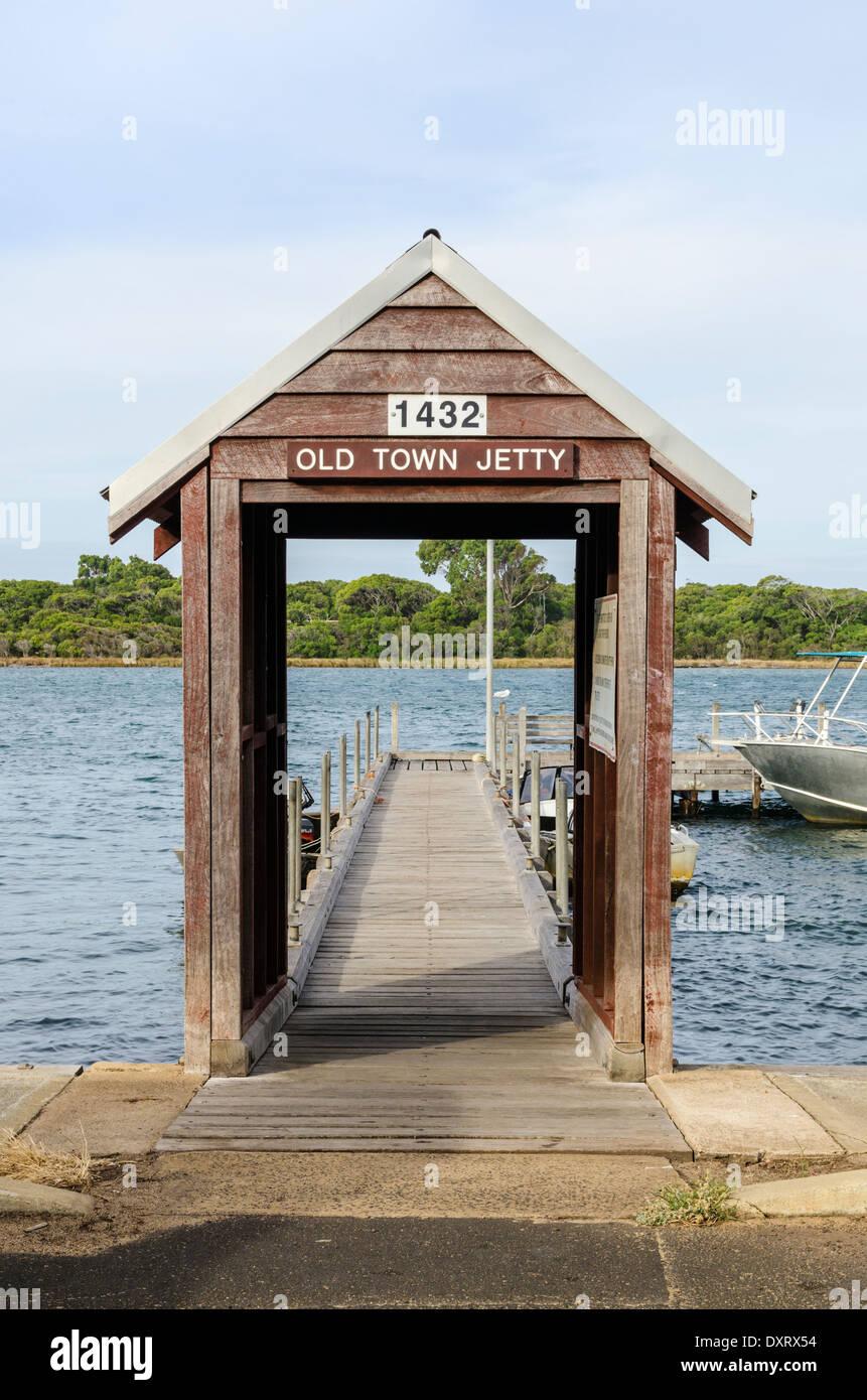 Old town wooden jetty on Hardy Inlet at the mouth of the Blackwood ...