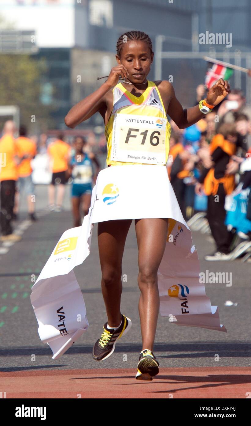 Berlin, Germany. 30th Mar, 2014. Tadelech Bekele of Ethiopia wins the ...