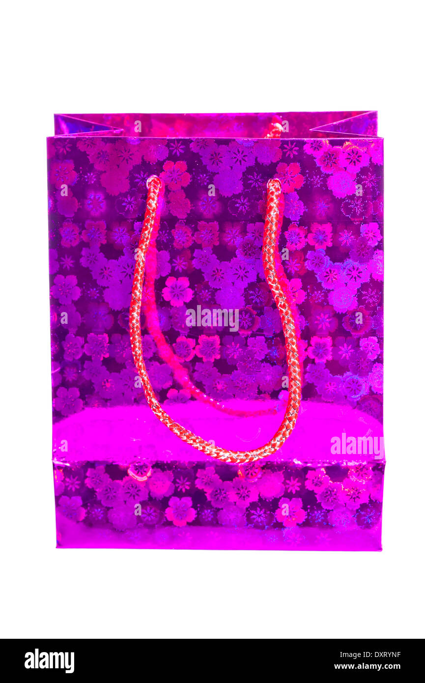 one gift bag pink on white background Stock Photo - Alamy