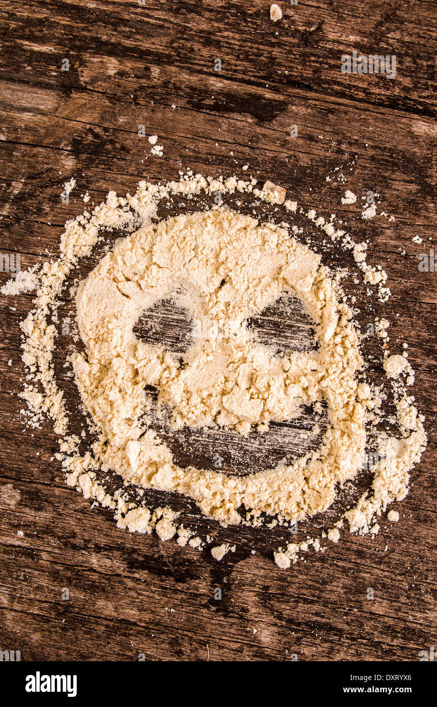 happy face pita bread on a wood background Stock Photo - Alamy