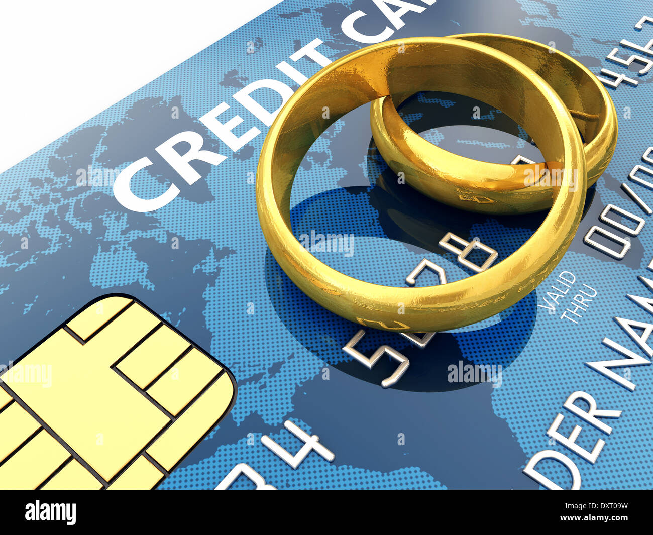 Golden wedding rings and credit card , Wedding industry Stock Photo - Alamy