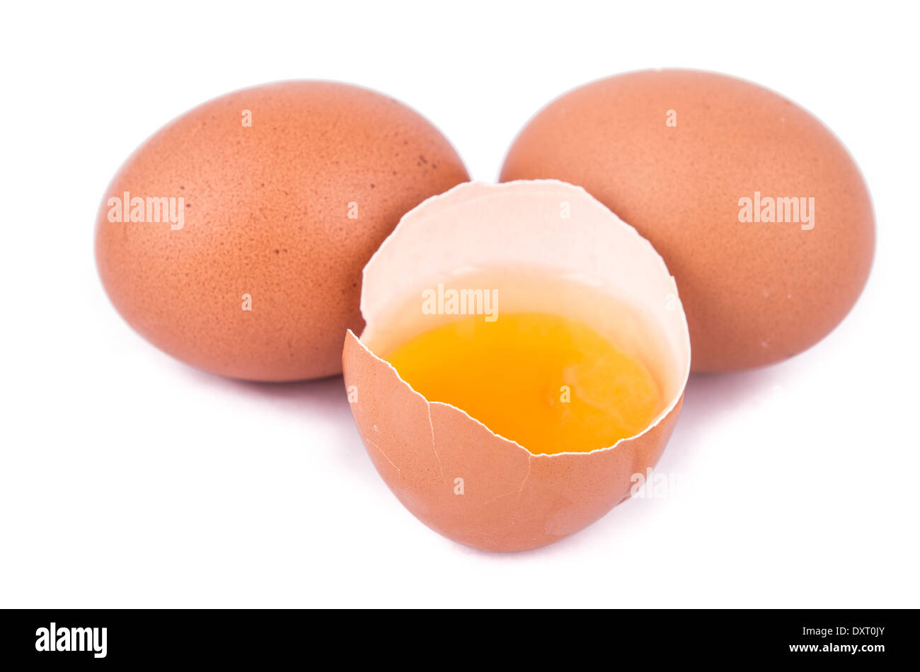 eggs on a white background with an open egg Stock Photo - Alamy