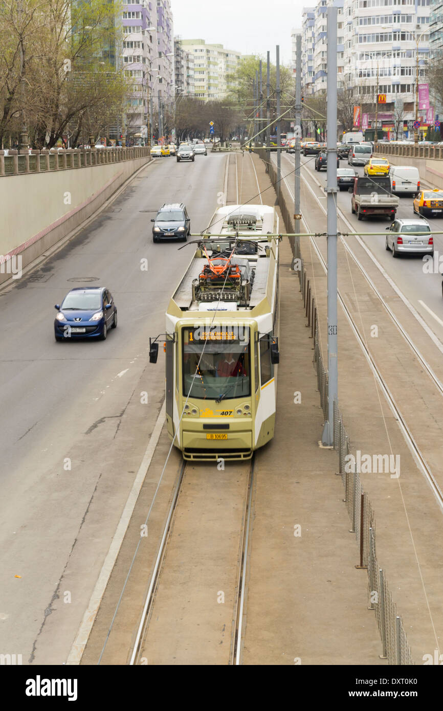 Tram, Victory underground passage, Bucharest, Romania Stock Photo - Alamy