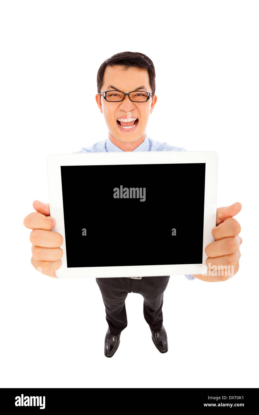 happy businessman display the tablet in studio Stock Photo - Alamy