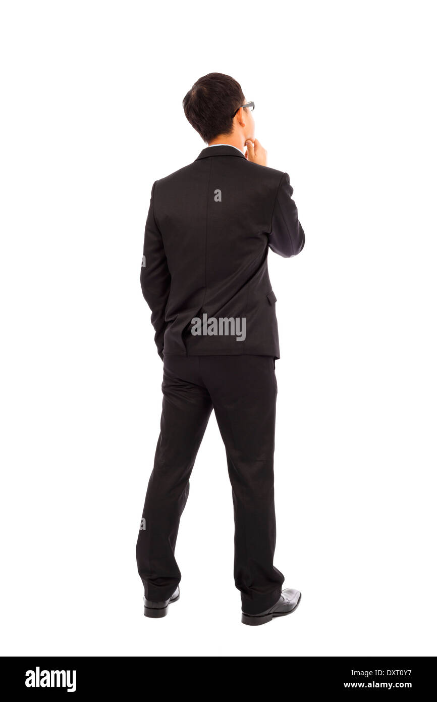 Thinking businessman isolated on white background Stock Photo - Alamy