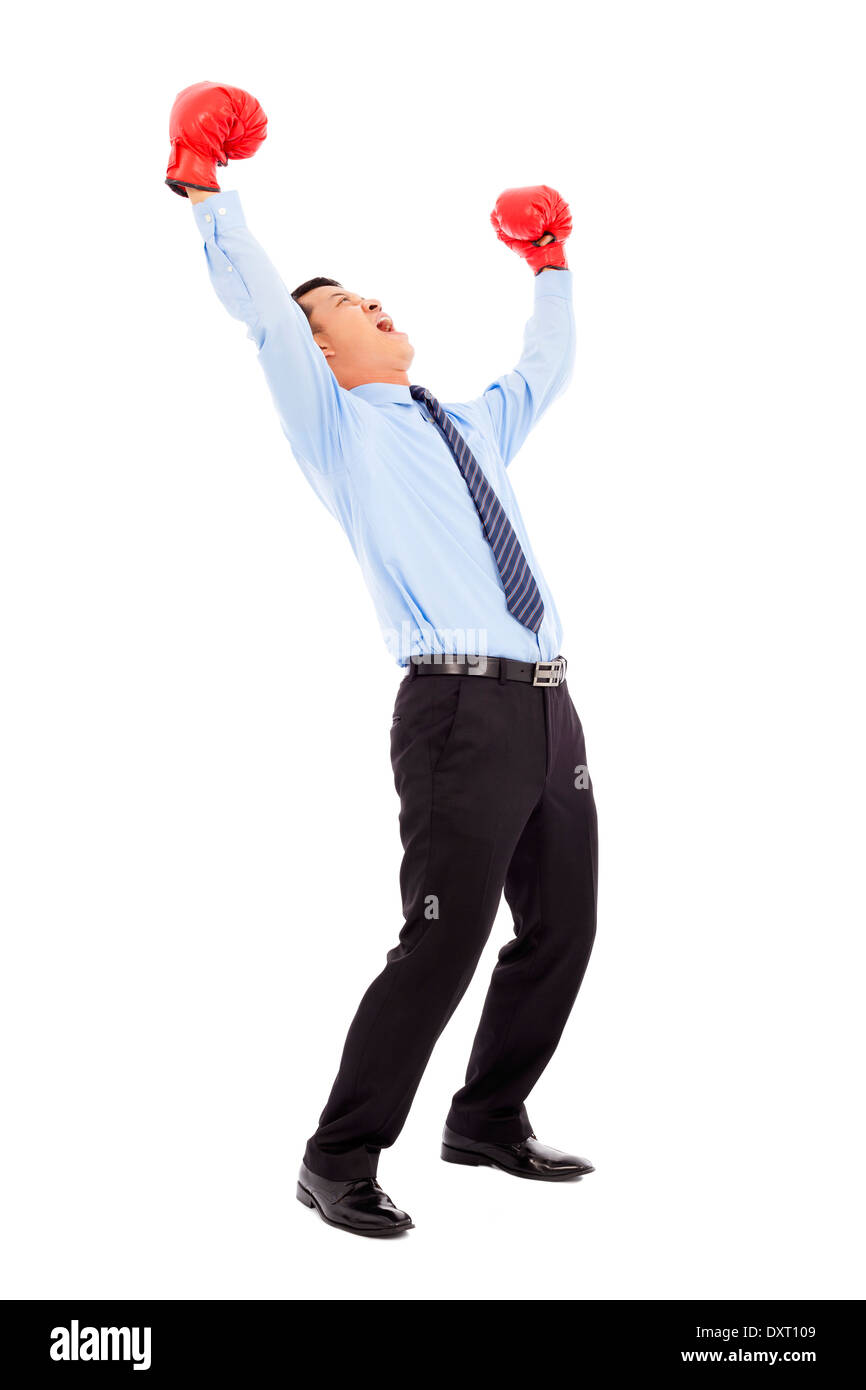 success businessman raised up and shout loudly Stock Photo - Alamy