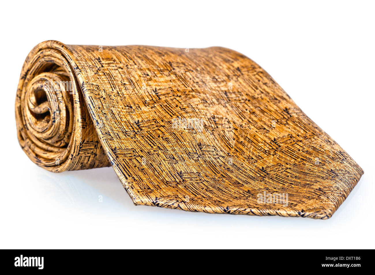 beige trim tie rolled up on a white background Stock Photo - Alamy