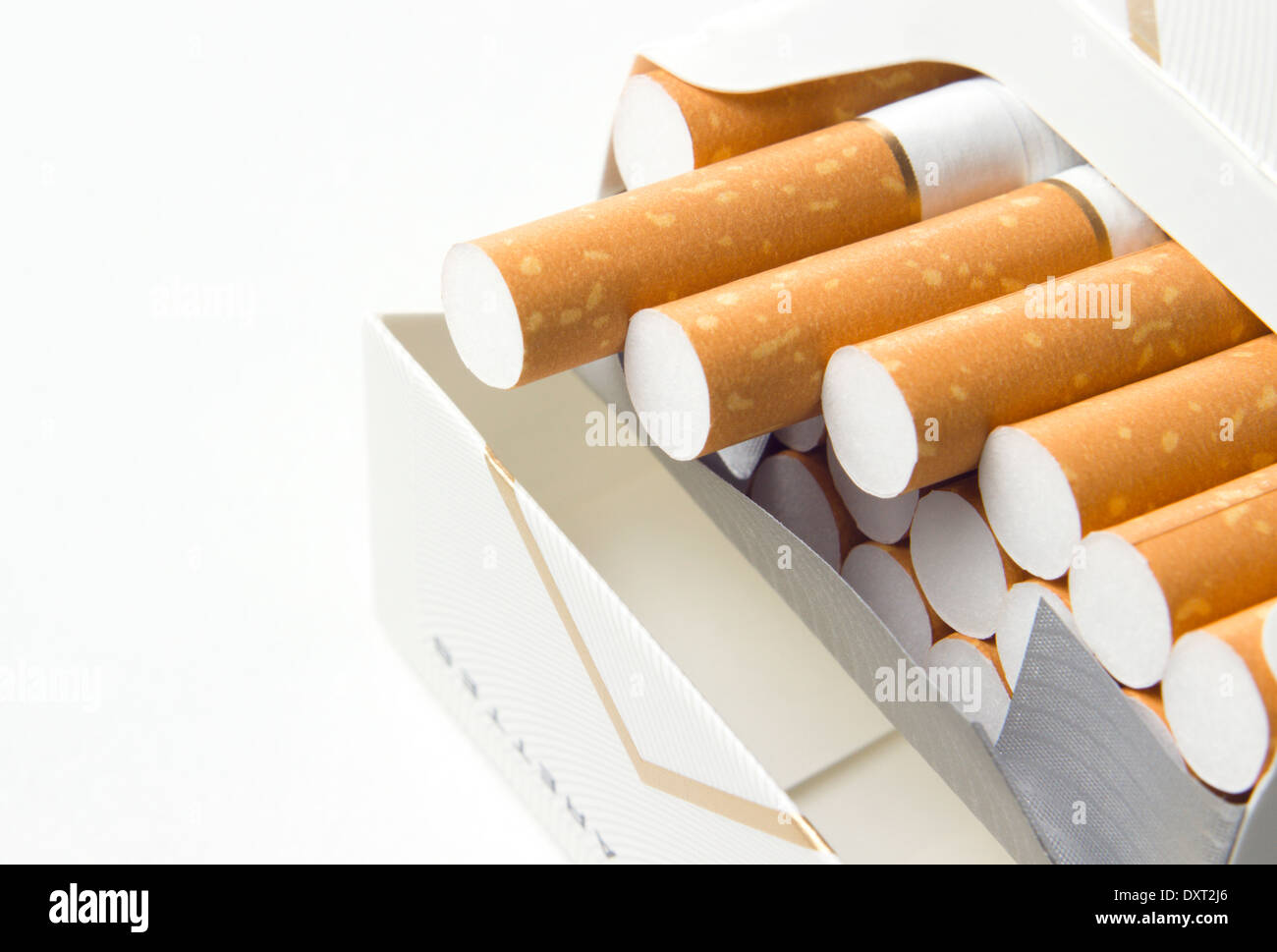 open cigarettes pack on white background Stock Photo - Alamy