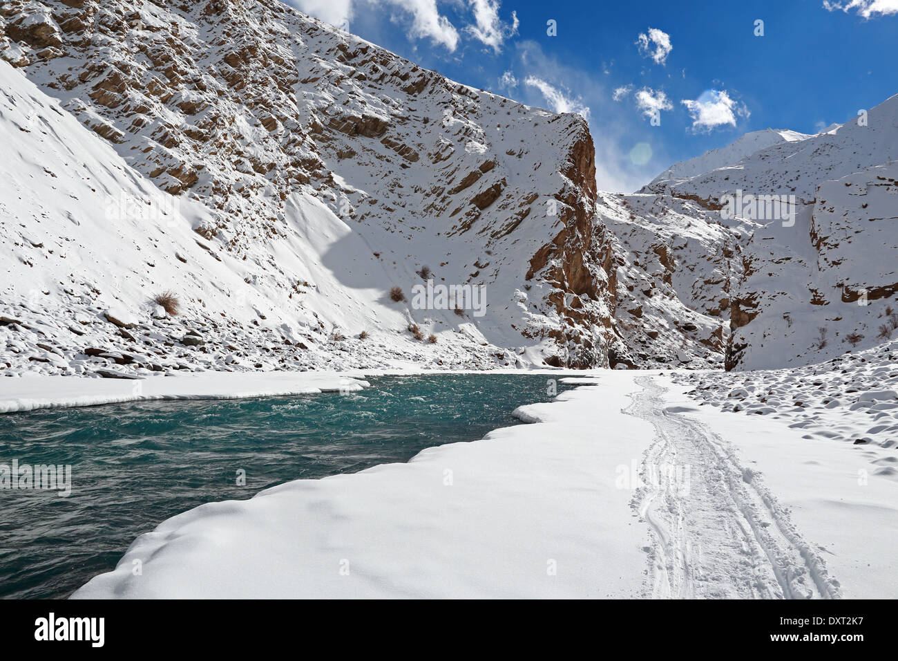 trekking on the frozen Zanskar river in Ladakh Stock Photo - Alamy