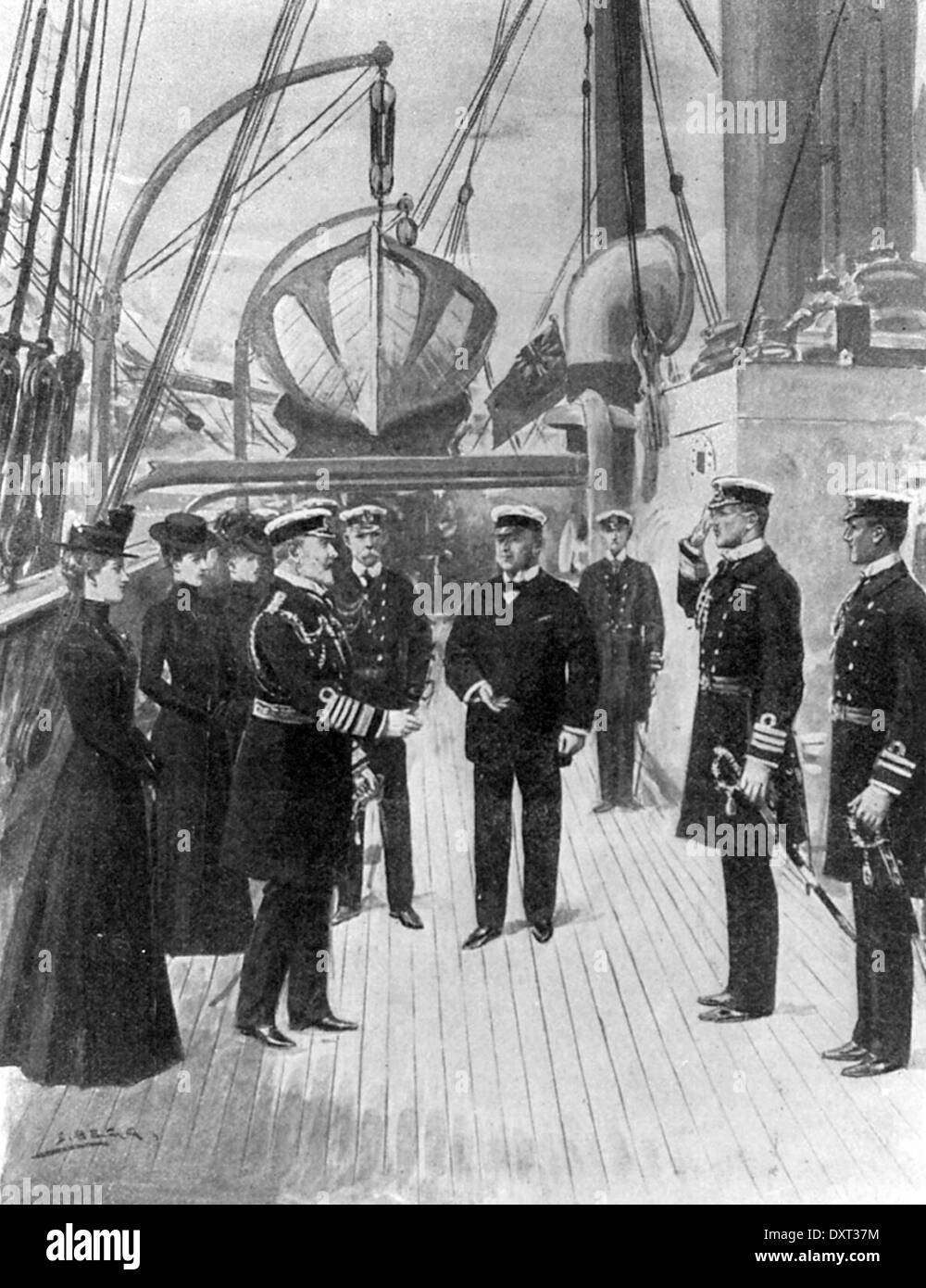 King Edward VII visit to the ship Discovery before she sailed; Sir ...