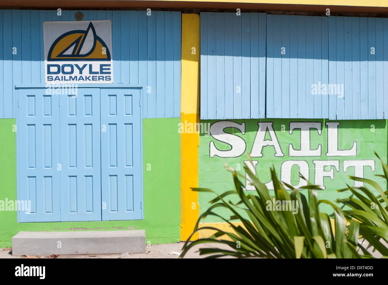 colorful front facade of sail shop in Admiralty Bay Bequia West Indies ...