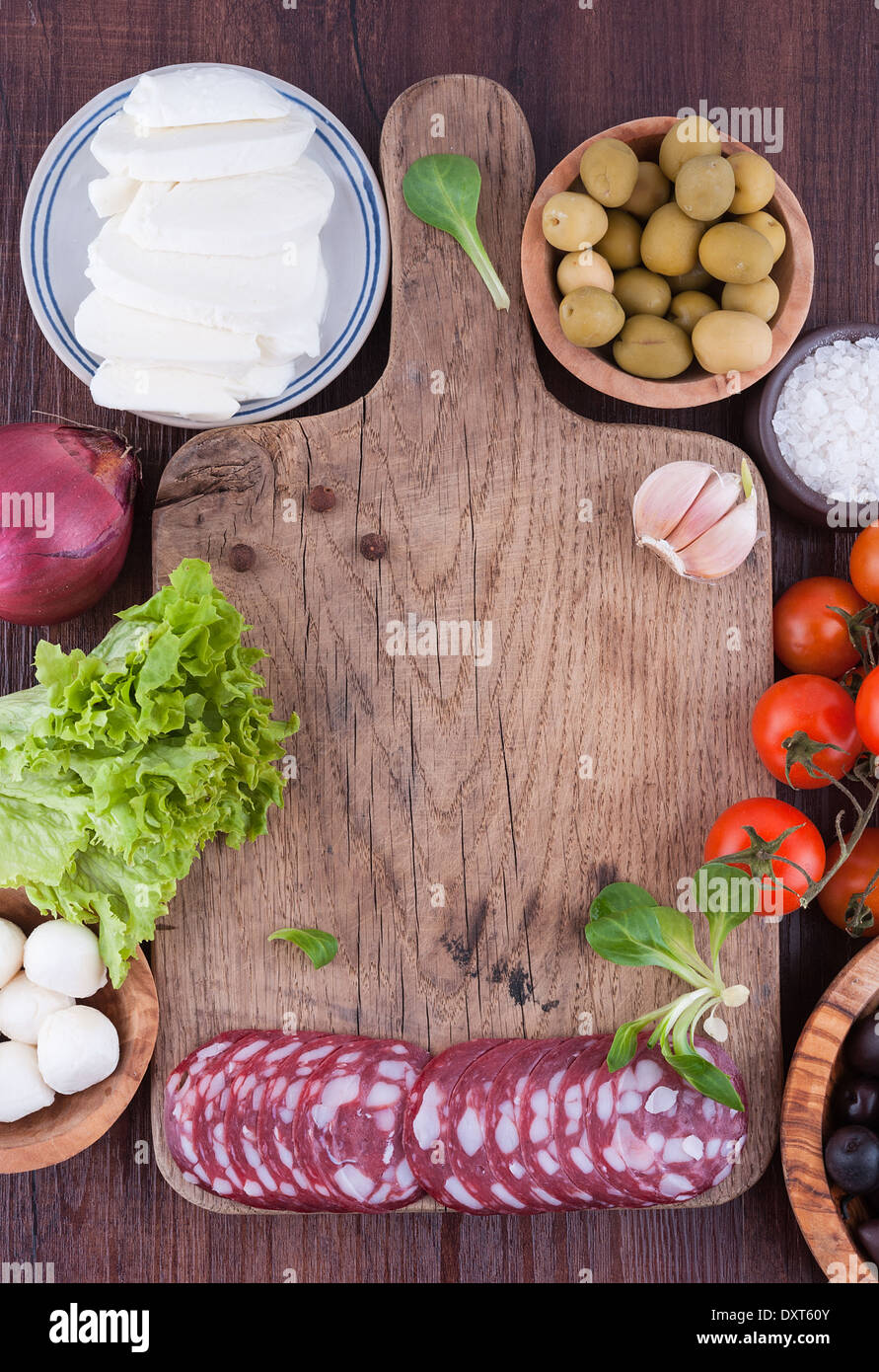 Typical Italian products on wooden board Stock Photo - Alamy