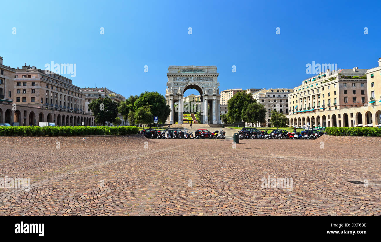 Piazza della Vittoria - Victory square in Genoa with the arc of triumph ...