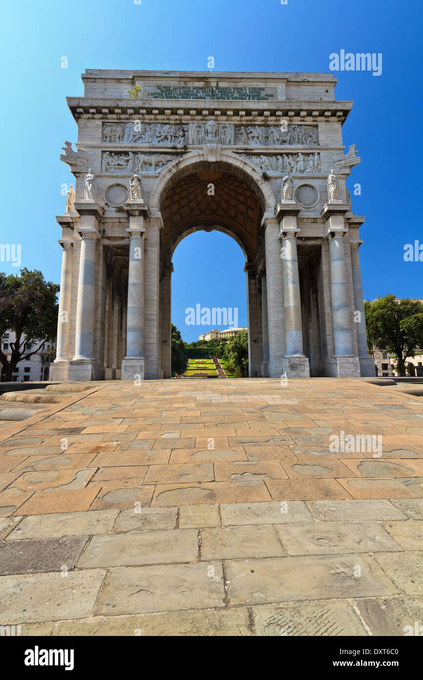 Piazza della Vittoria - Victory square in Genoa with the arc of triumph ...