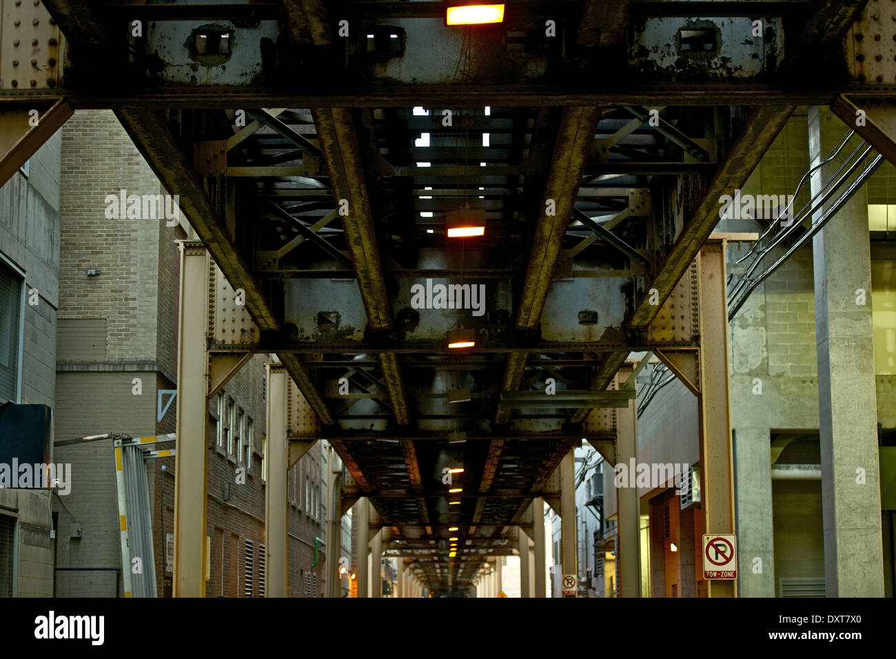 Chicago Train Bridge Above Downtown Alley. Urban Photo Collection ...