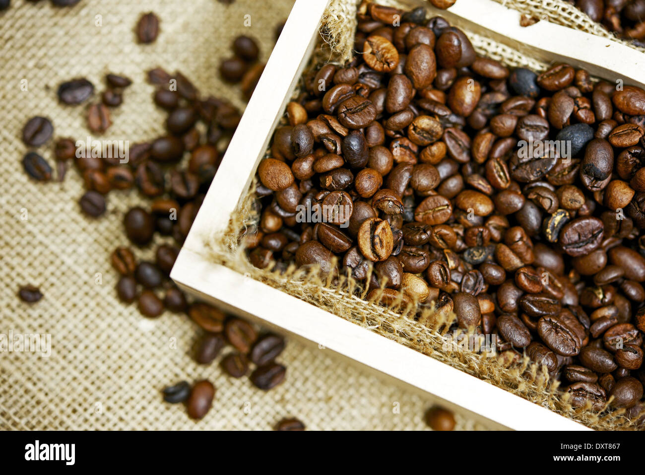 Small Wood Coffee Box with Linen. Coffee Theme. Food and Drink Photo ...