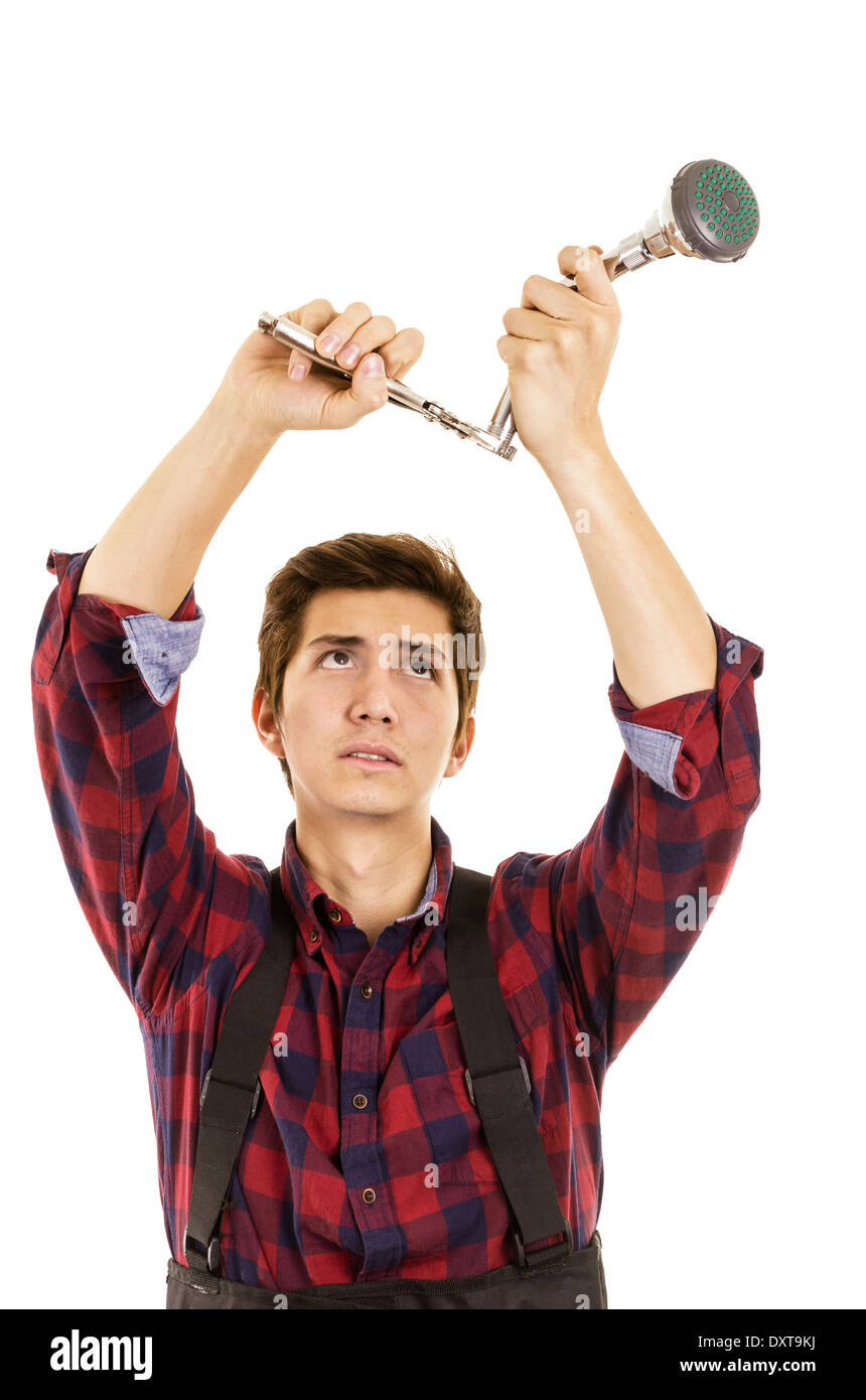man installing a shower head Stock Photo - Alamy