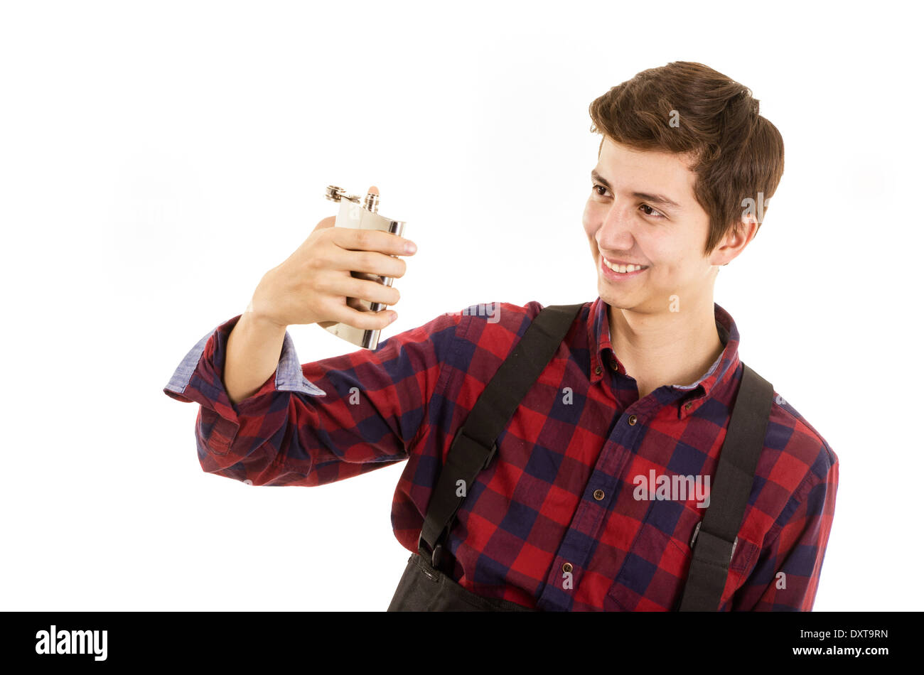 man drinking with a flask Stock Photo - Alamy