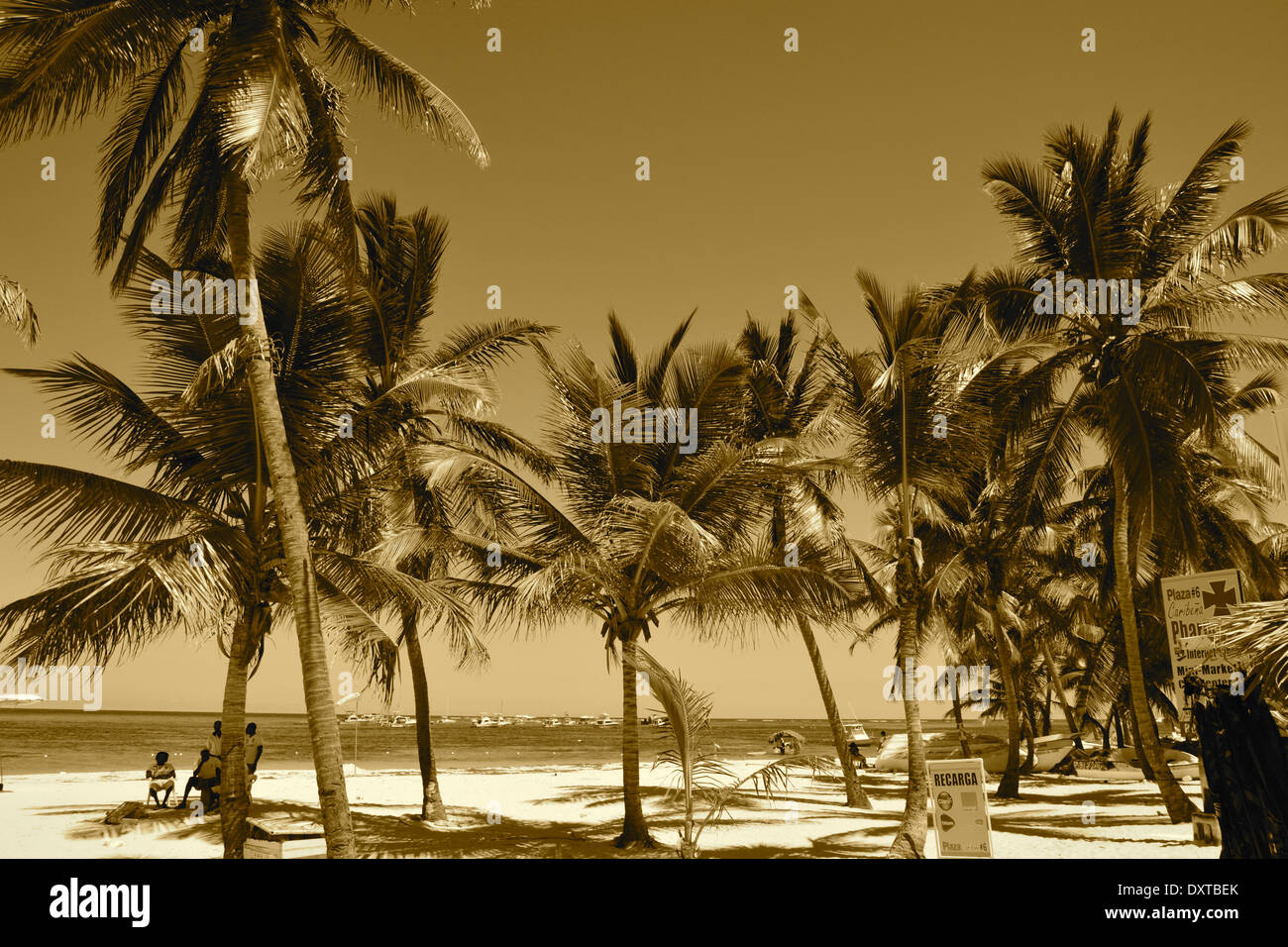 Sepia Tropical Scene This sepia beach scene depicts a tropical island ...
