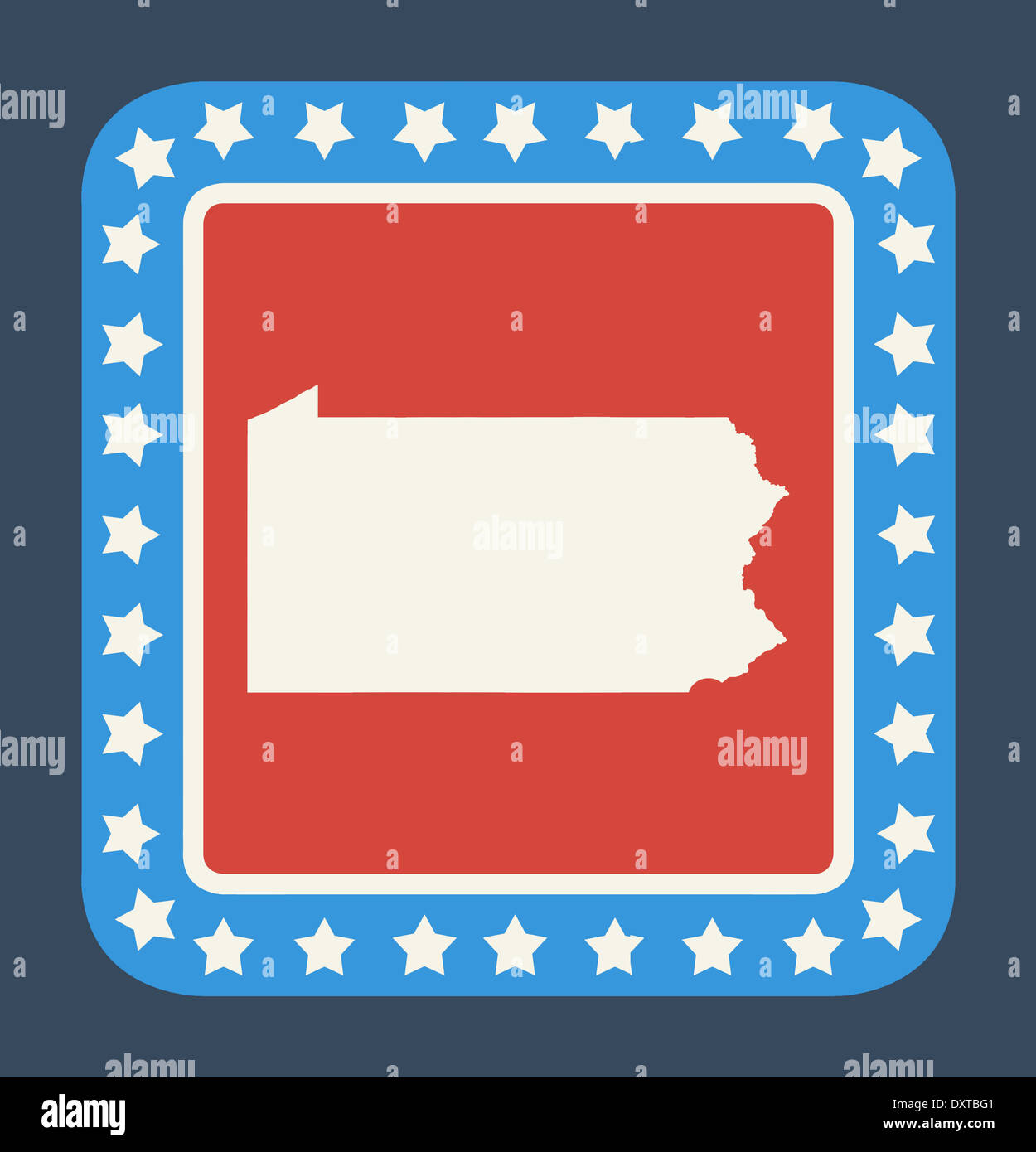 Pennsylvania state button on American flag in flat web design style ...