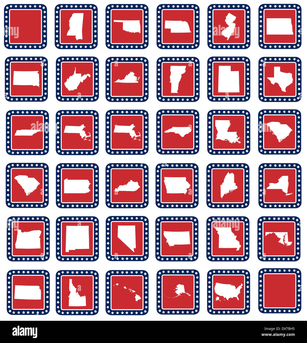 Set of American state map buttons in flat web design style, isolated on ...