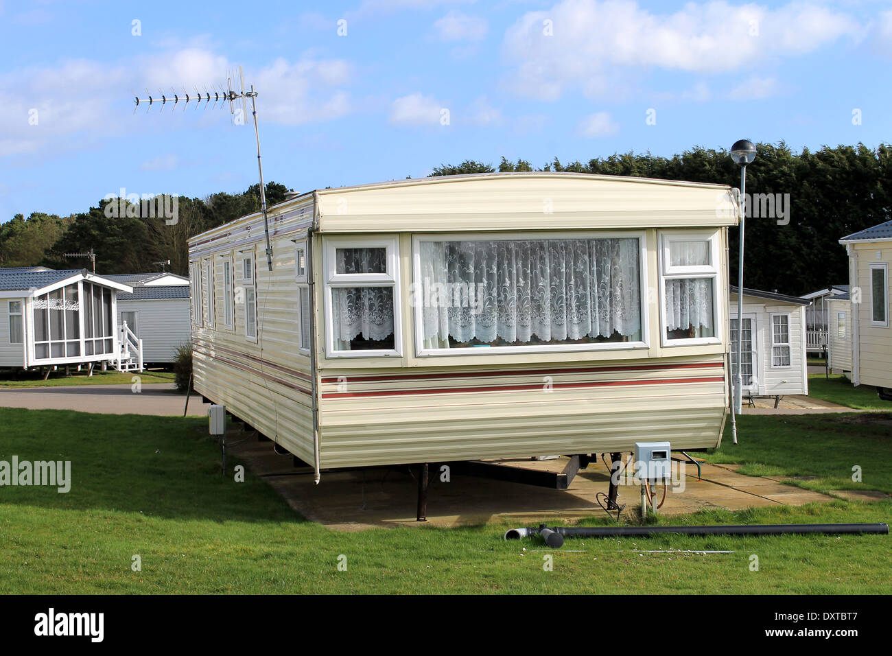 Scenic view of trailer on caravan park in summer with cloudscape ...