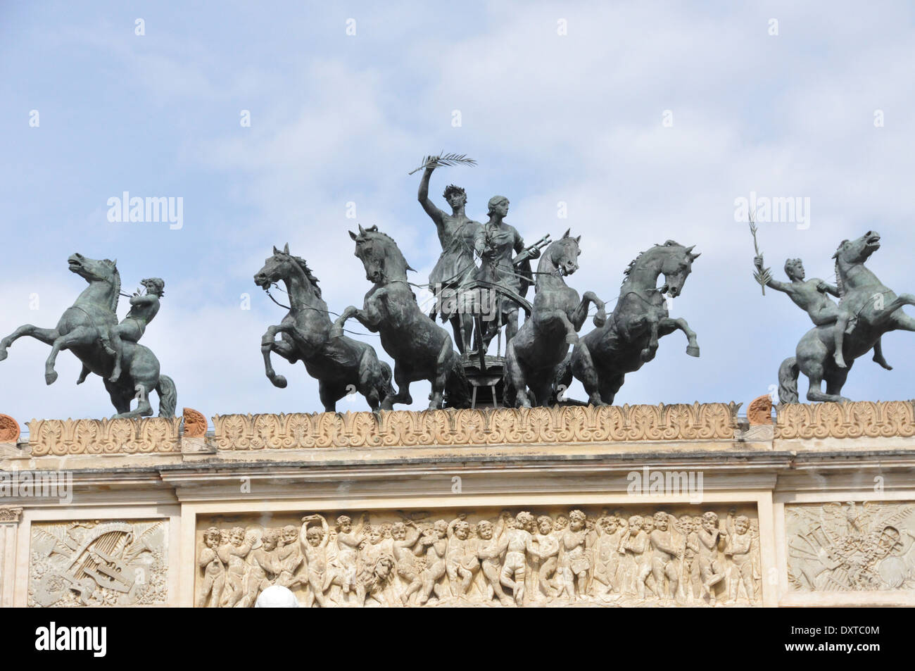 Statues of Garibaldi and horsemen on top of the arch in front of the ...