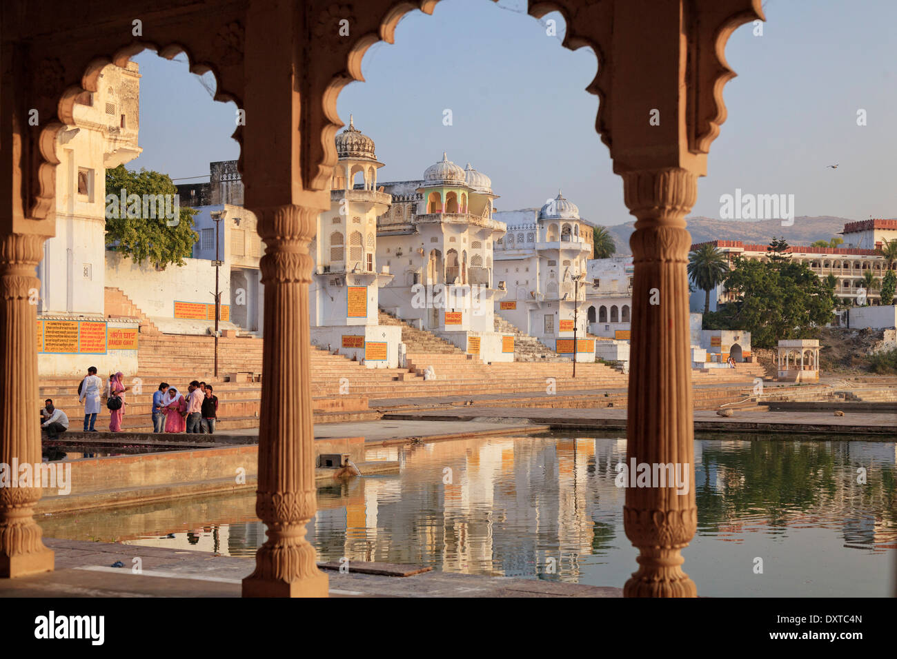 India, Rajasthan, Pushkar Holy Town, Bathing Ghats on the Lake Stock ...