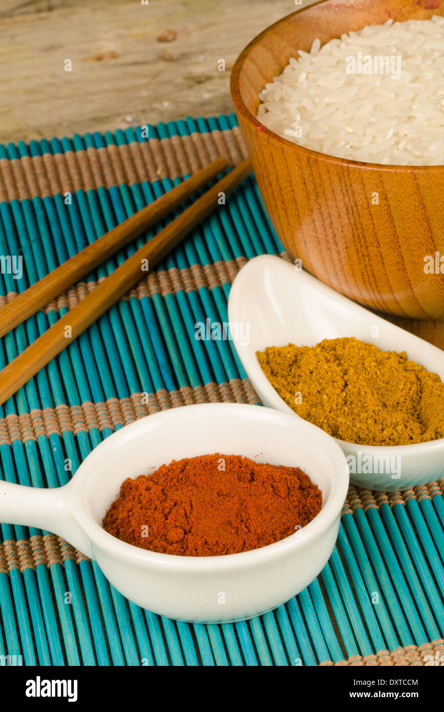 Rice and basic spices, an Asian cuisine still life Stock Photo - Alamy