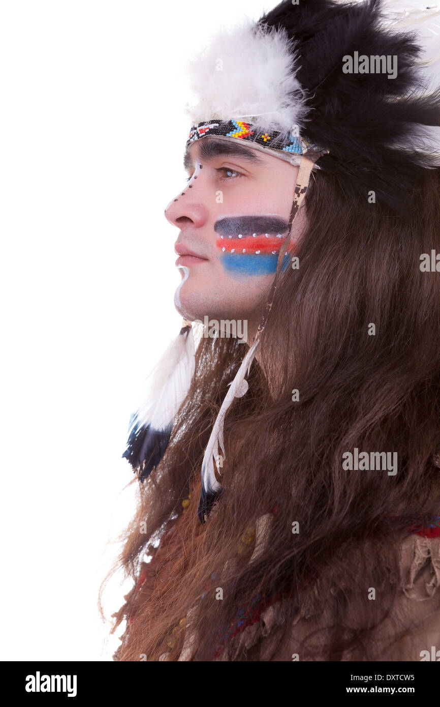 Native american men portrait on white background. Isolated ...
