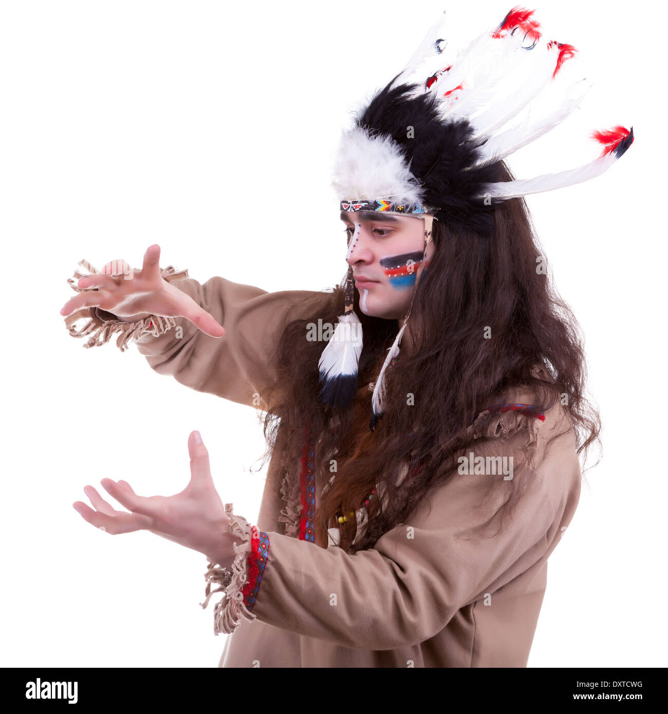 Native american chief isolated on white background. Professional make ...